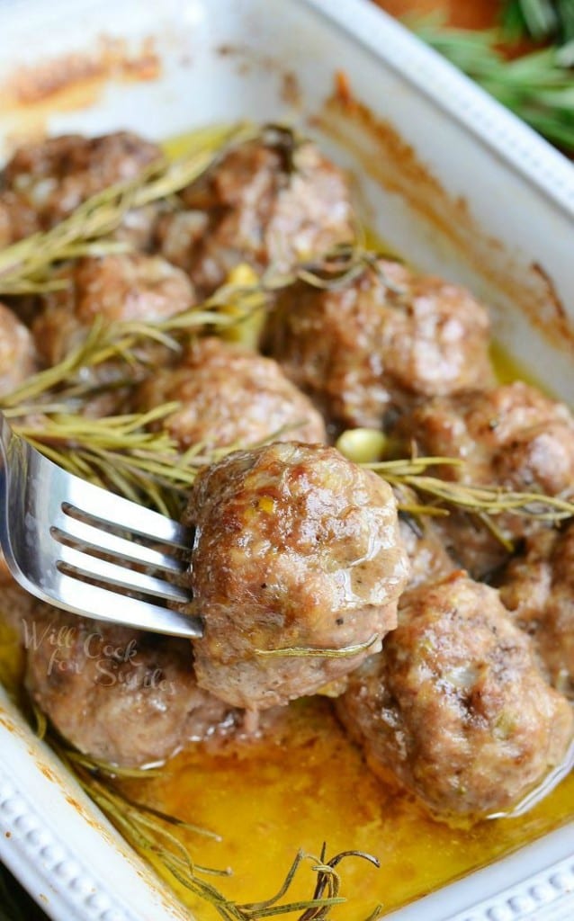 Roasted Garlic Rosemary Baked Meatballs - Will Cook For Smiles