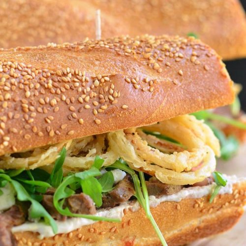 Onion Rings, Arugula, and Blue Cheese Steak Sandwich - Will Cook For Smiles