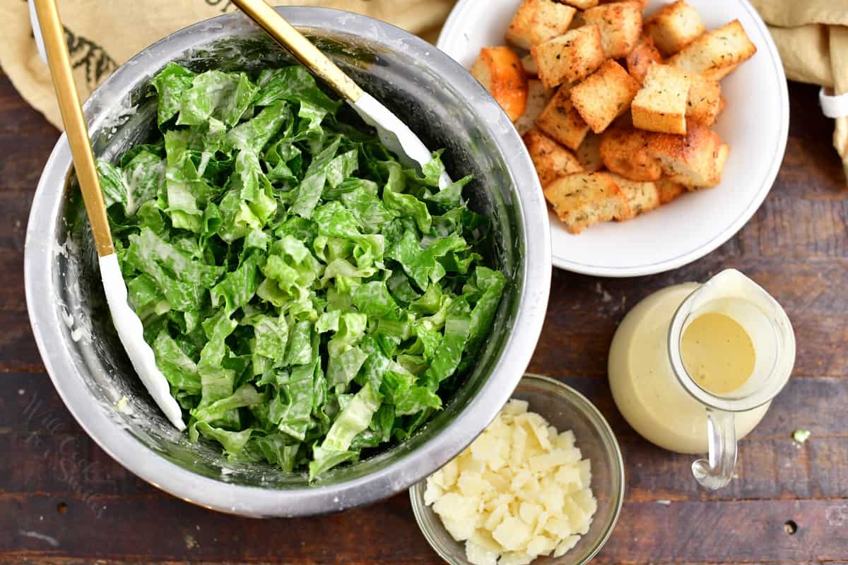 Caesar Salad with Homemade Caesar Dressing and Croutons