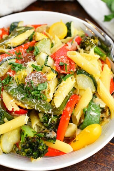 Pasta Primavera - Loaded with Vegetables and Lemon Parmesan Sauce